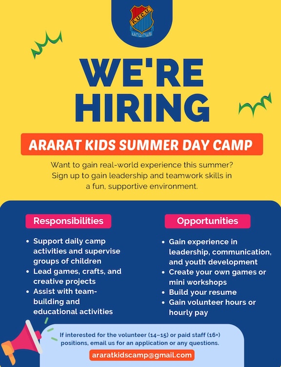 Ararat Kids Summer Day Camp Registration Now Open - Asbarez.com