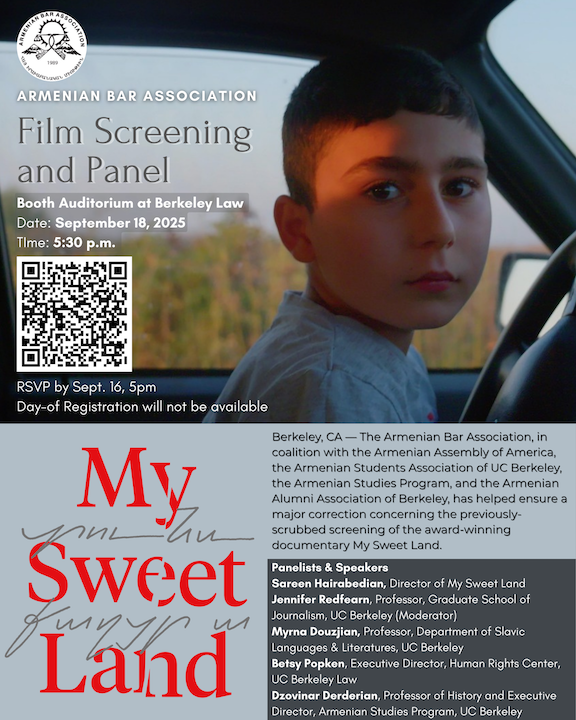 Armenian Bar Applauds Rescheduled Screening of ‘My Sweet Land ‘at UC Berkeley Following ...